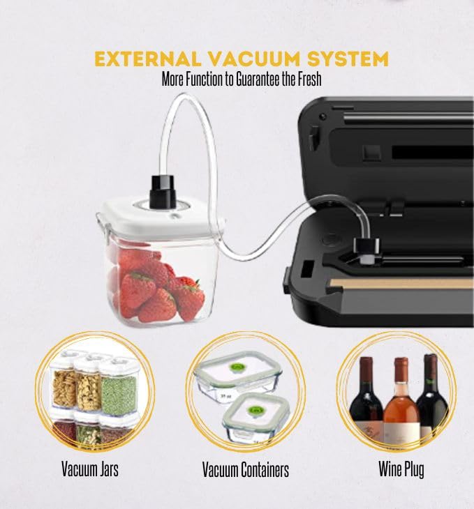 2023 Model B Megawise Powerful & Compact Vacuum Sealer Machine One-Touch Automatic Food Sealer 4 Food Types (Cold Wet Moist Dry) & 3 Bag types (Thick Medium Thin）OMNI MACHINE (Black)