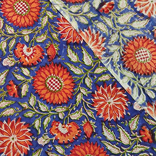 traditional Jaipur Printed Soft Cotton Fabric Hand Printed Indian Fabric, Cotton Fabric by The Yard Fabric, Jaipuri Cotton Kurti Print Fabric for Summer Dress (5 Yards)