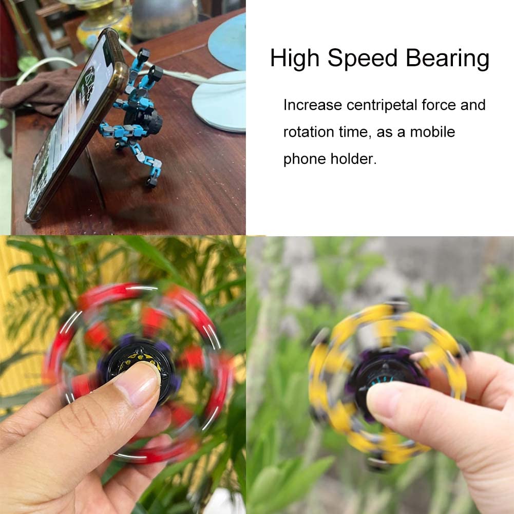 Spinning Top Toy - DIY Deformable Stress Relief Toy Decompression Fingertip Spinner Toy New Transformable Creative Mechanical Gyro Toy for Kids(red)