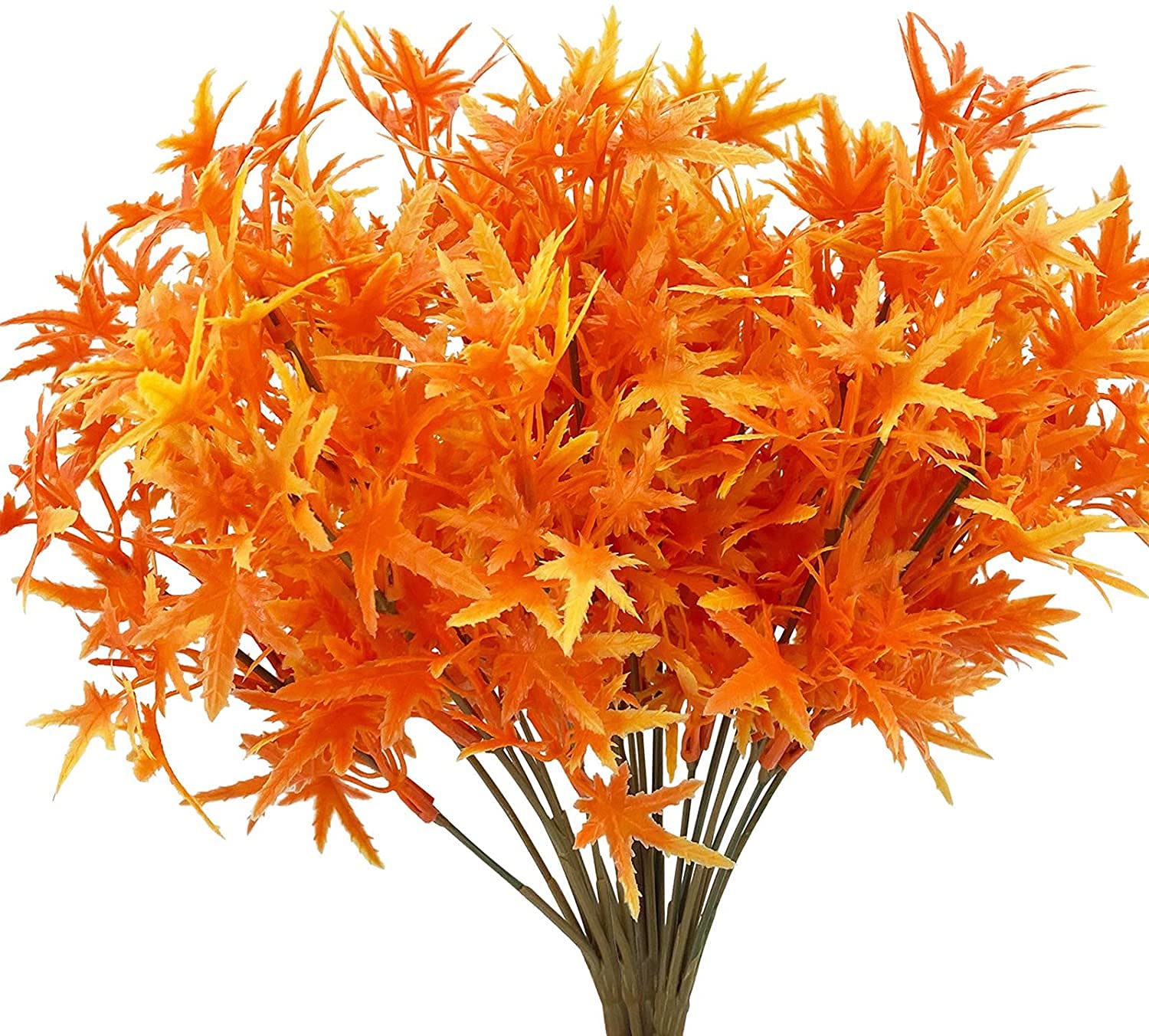 5PCS Thanksgiving Decorations Artificial Fall Maple Leaves Branches Decoration,Faux Plastic Autumn Fall Leaves Stem Greenery Shrubs Plants Indoor Outdoor Home Garden Party Table Decor(Orange)