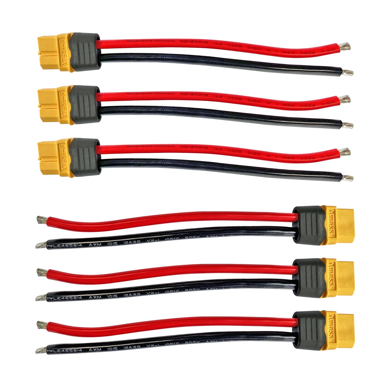 3Pairs XT60H/XT60 Plug Male Female Connector with Sheath Housing 3Pairs(6pcs) 12AWG 10cm xt60h Extension Cable