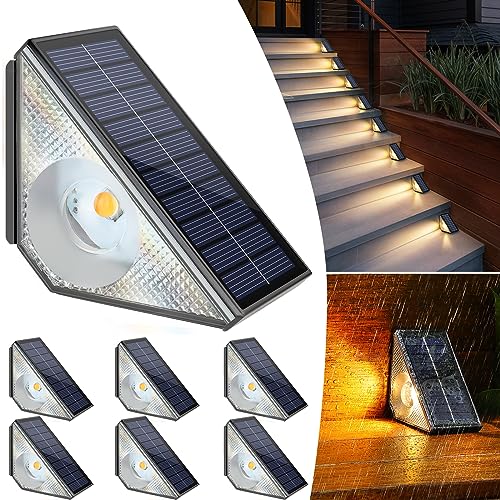 ASOMST Solar Step Lights 6 Packs, LED Deck Light Outdoor Waterproof IP67, Solar Powered Fence Lighting Warm White, Solar Stair Light Decorative for Garden Yard Patio Porch Front Door Pathway