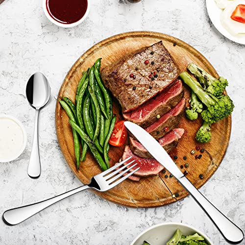 48-Piece Silverware Set with Steak Knives, Stainless Steel Flatware Cutlery Set for 8, Modern Tableware Eating Utensils for Home Hotel, Include Knives Forks Spoons, Mirror Polished, Dishwasher Safe