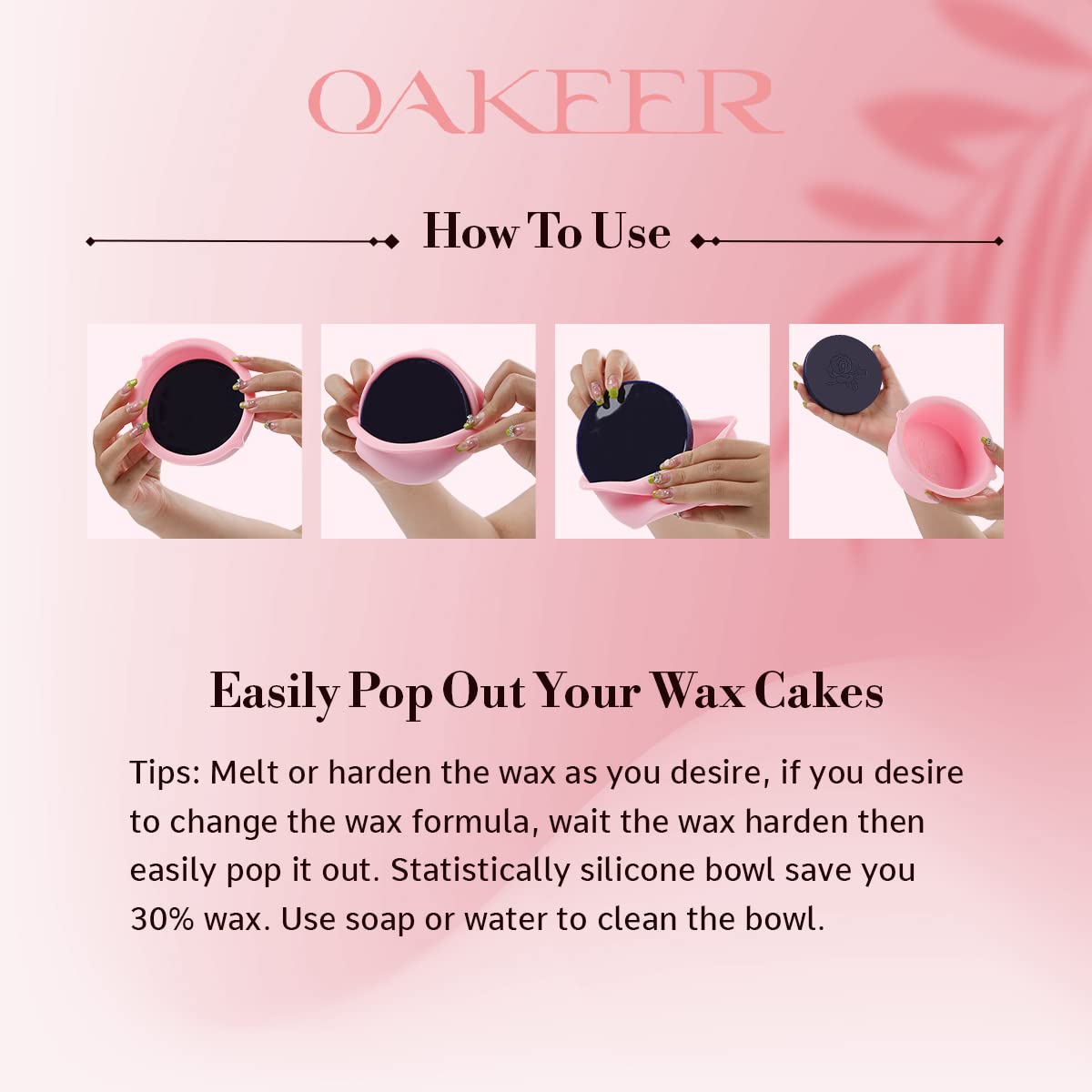 Oakeer Silicone Wax Warmer Pot with Nonstick Single Bowl - Reusable for Waxing, Pink