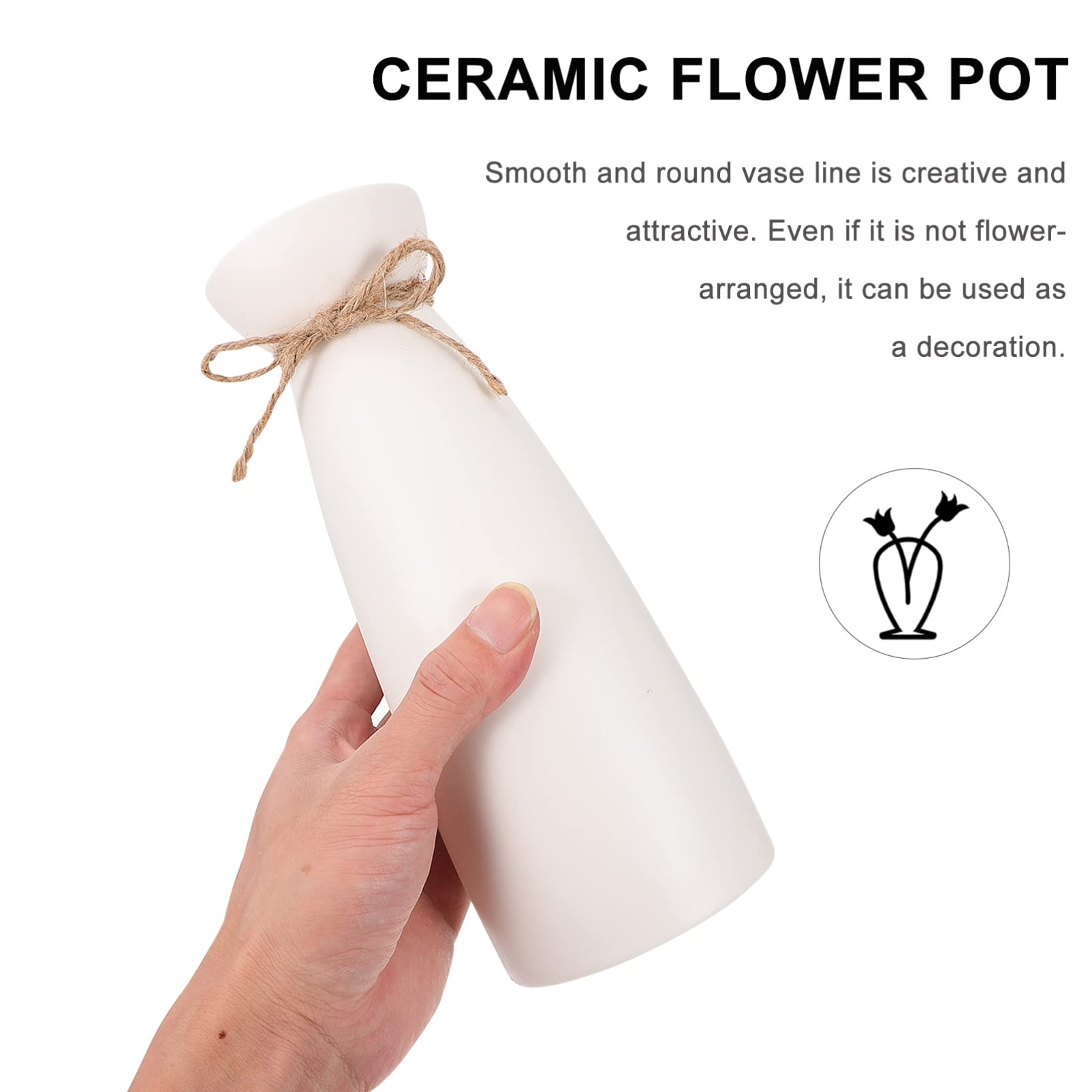 Generic Ceramic Flower Vase with Rustic Rope Flower Arrangement Container Centerpieces Vase Decor for Home Garden Office Vase Floral Decorative, White, 7X22.5CM