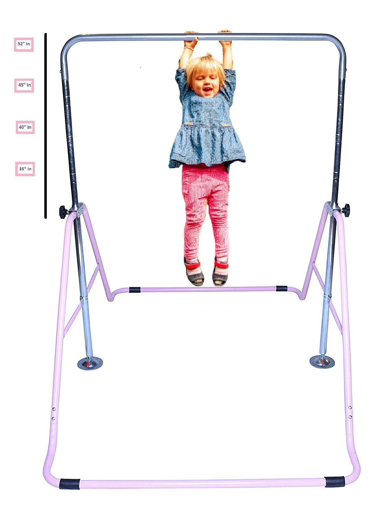 5 Star TD Gymnastics Bar Horizontal Kip Bar + 2x6 Tri Fold Mat Junior Training Adjustable Expandable Height Jungle Gym Children Monkey Bars Climb Tower Playground Balance Bar Gymnasts (Pink)