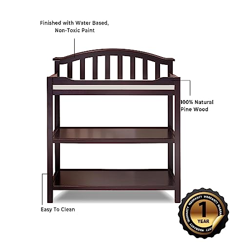 Sorelle Furniture Berkley Changing Table and Changing Pad, Dressing and Diaper Changing Table for Baby Room, Nursery Furniture for Infant -Espresso