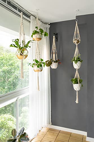 Mkono Macrame Plant Hanger Set of 5 Indoor Wall Hanging Planter Basket Flower Pot Holder Boho Home Decor Gift Box