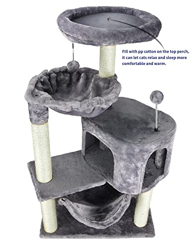 Newest Cat Tree with Cat Condo and Big Hammock,Grey
