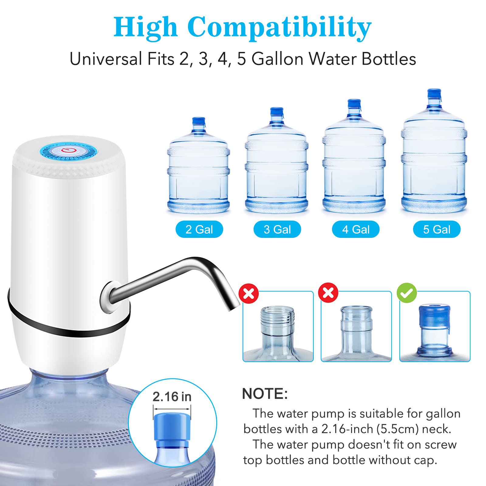 5 Gallon Water Dispenser, Electric Drinking Water Pump Automatic Portable Water Jug Pump for 5 Gallon Bottle