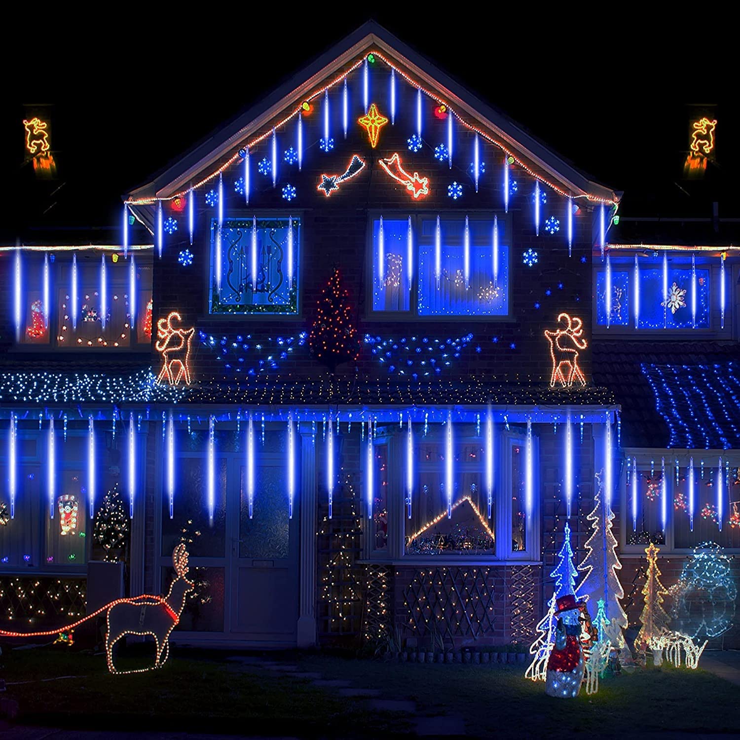 LED Meteor Shower Lights 30cm 10 Tubes 300 LED High Brightness Lcicle Cascading Icicle String Light for Christmas New Year Night Lighting Garden Tree Home Decor, Blue