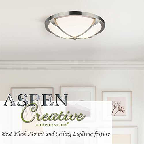 Aspen Creative 63023-09-2, 2-Light Flush Mount, Brushed Nickel Finish w/Alabaster Glass, 13" Dia, E26 Socket, 60 Watts, Bulb Not Included, Set of 2