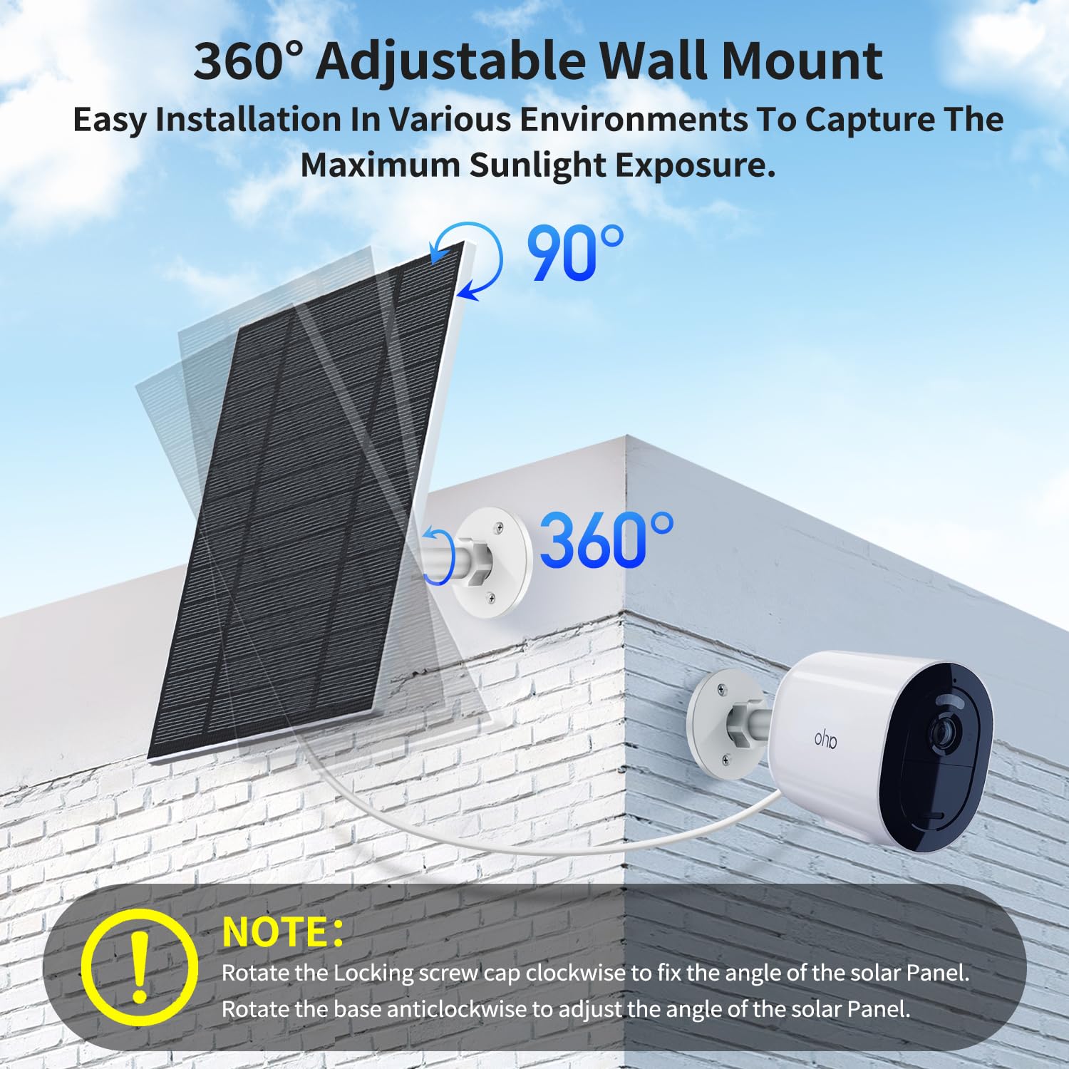 5W Solar Panel for Arlo Go 2, Arlo Pro 3 Floodlight, Arlo Pro 3, Arlo Pro 4, Arlo Ultra and Arlo Ultra 2 Cameras, Weather Resistant,360° Adjustable Easy Install Arlo Solar Panel Charger(1PC)