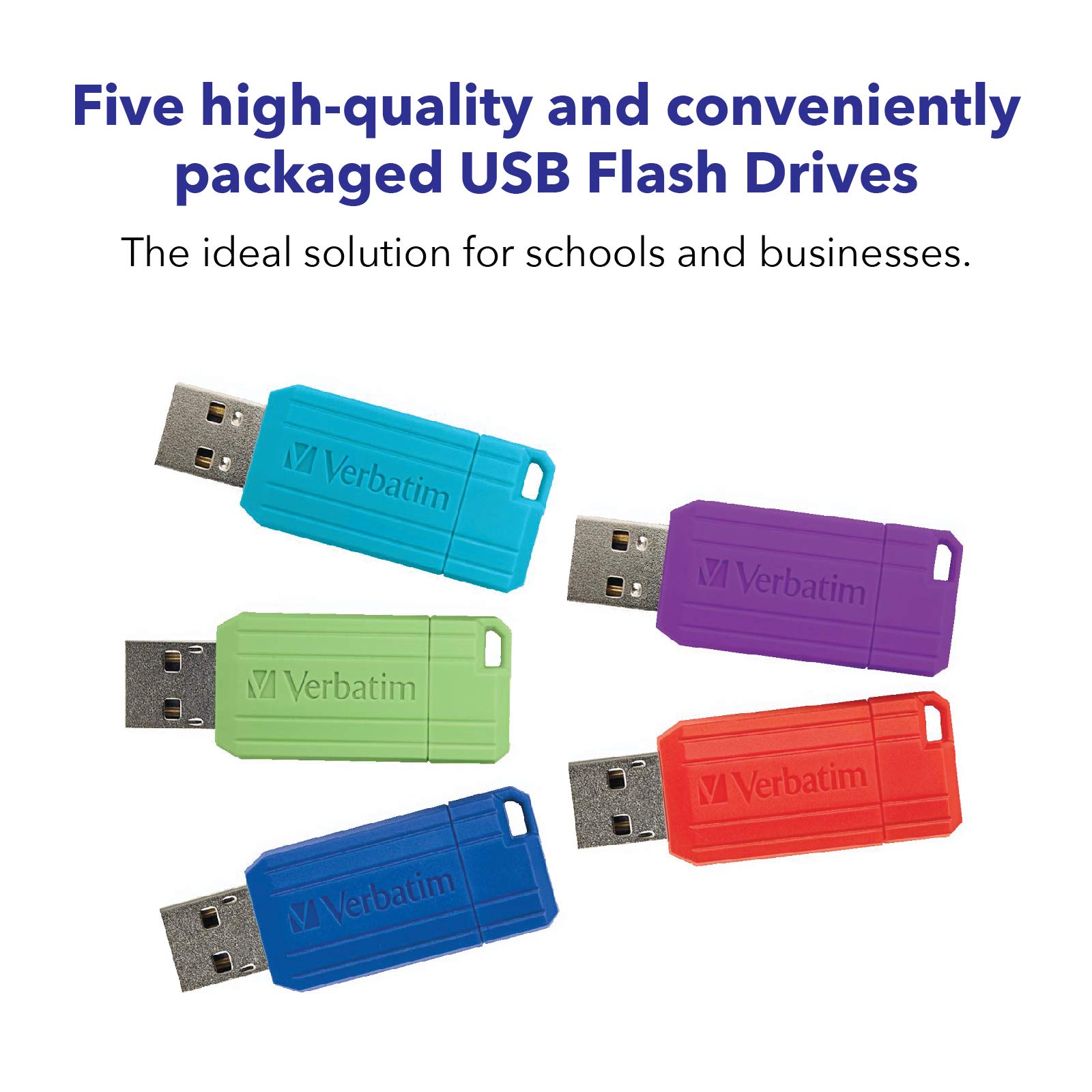 Verbatim 8GB Pinstripe USB 2.0 Flash Drive Retractable Thumb Drive - 5 Pack - Multicolor (Green, Blue, Red, Purple, Cyan)