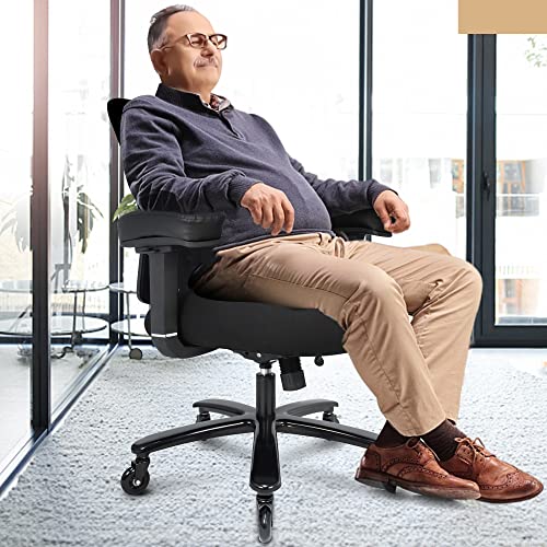 Big and Tall Office Chair 400lbs - Ergonomic Mesh Executive Desk Chair, Heavy Duty Computer Chair-Wide Thick Seat Cushion, Metal Base, Adjustable Lumbar Support, Rubber Blade Wheels, 4D Armrests
