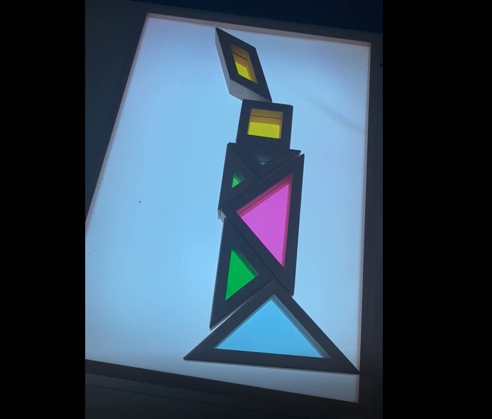 BOHS Translucent Tangram with Multilingual Activity Cards - 1 Inch Thickness - Preschool Gift - Kids Kindergarten Light Table Accessories/Window Puzzle Toys