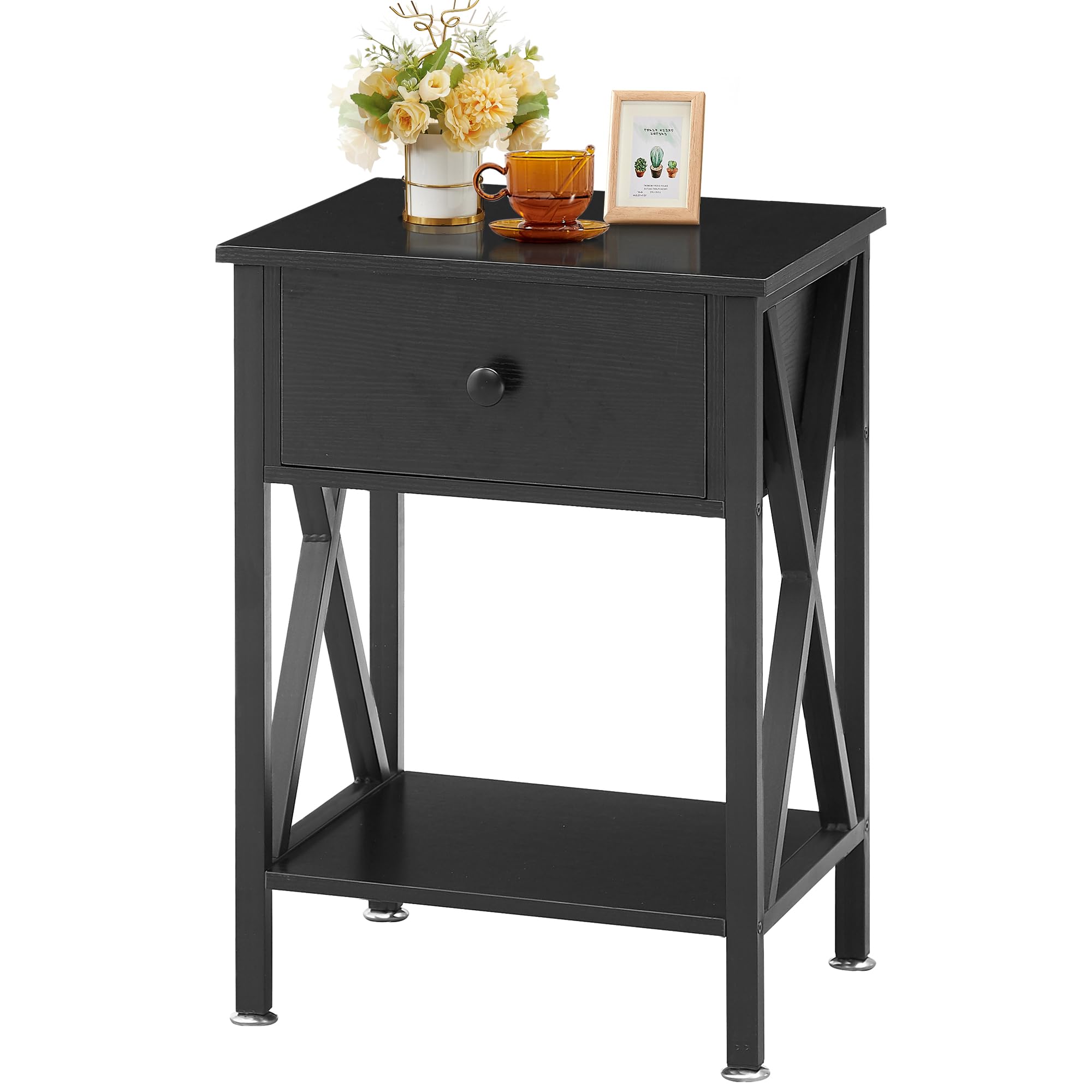 VECELO Modern Side End Table, Nightstand Storage Shelf with Bin Drawer for Bedroom, Lounge