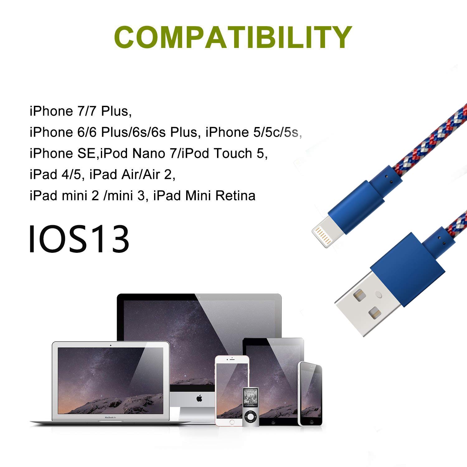 Ambrane iPhone Charger Cable,3FT MFi Certified Charging USB Syncing Data Nylon Braided Cord Compatible with iPhone 13/11/12 Xs/Max/XR/X/8/8 Plus/7/7 Plus/6/6S/6 Plus/5S/SE/Mini/Air/Pro (1M)