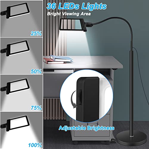 5X Floor Magnifying Glass with Light and Stand,36 LED Flexible Gooseneck Magnifying Lamp,3-in-1 Adjustable Brightness Large Lighted Magnifiers for Reading,Sewing,Crafts,Painting,DIY & Close Work Black
