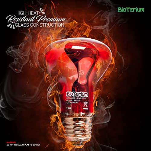 BioTerium Reptile Heat Lamp Bulb - Full Spectrum Infrared Basking Bulb with UVA + UVB Light - Self-Ballasted Vapor Amphibian and Reptile Basking Light