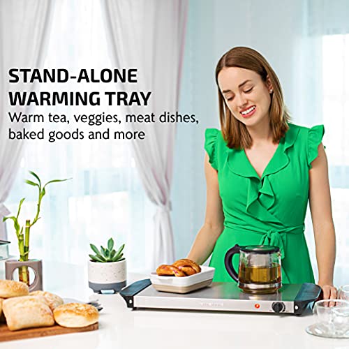 Ovente Electric Warming Tray with Adjustable Temperature Control, Stainless Steel Frame & Cool-Touch Handles, Compact Food Warmer Perfect for Buffets Parties Events Dinners and Holidays, Silver FW170S