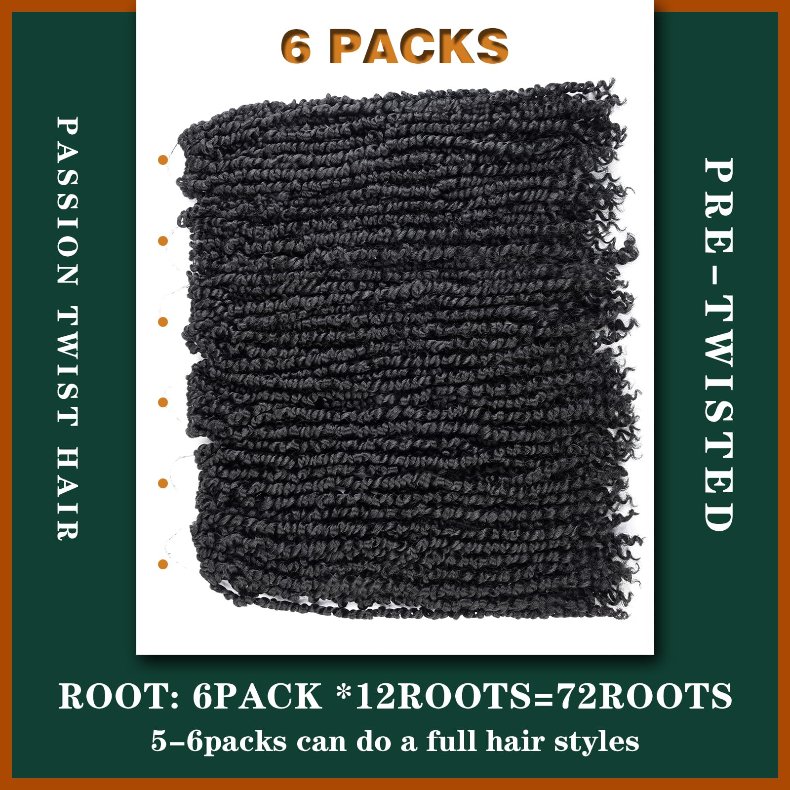 Silike Passion Twist Crochet Hair 18inch 6packs Pre-Twisted Synthetic Long Curly 12 Roots Braiding Hair Extensions For Women (18 inch, 1B)