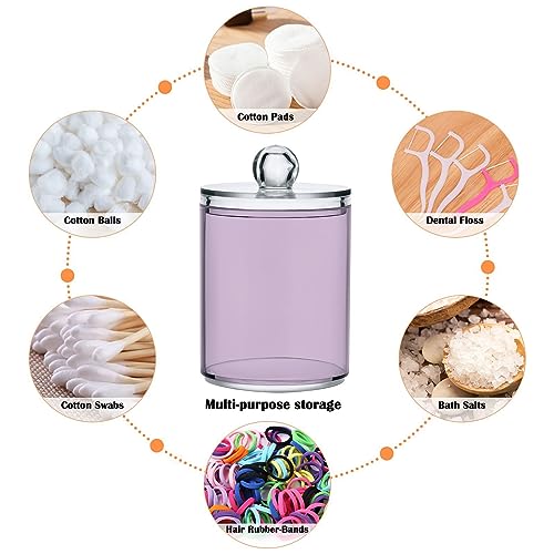 Gredecor 2 Pack Qtip Holder Organizer Dispenser Clear Thistle Purple Bathroom Storage Canister Cotton Ball Holder Bathroom Containers for Cotton Swabs/Pads/Floss