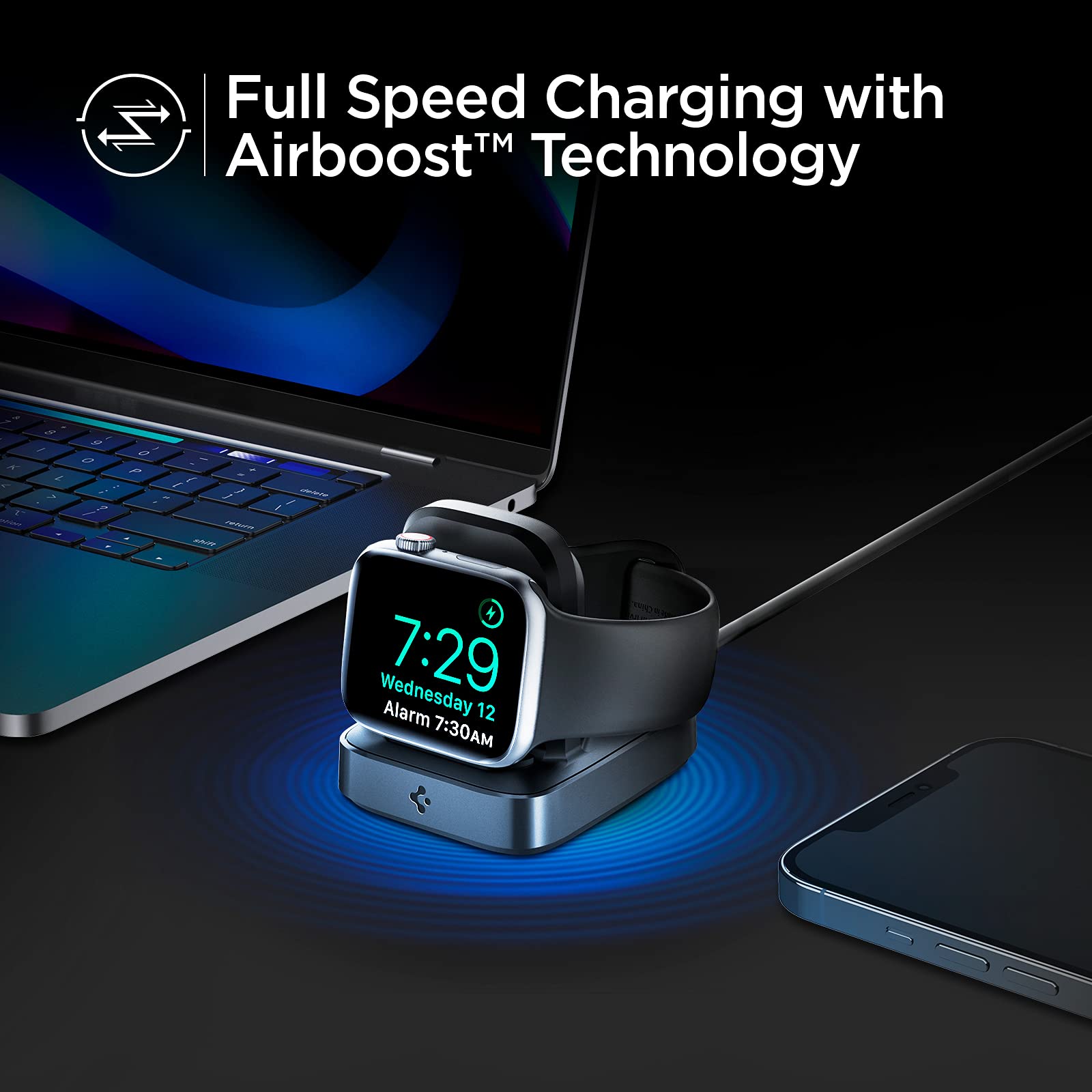 Spigen for Apple Watch Charger Stand [MFi Certified] Charger for Apple Watch Series 10/9/8/7/6/5/SE Ultra 2 49mm 45mm 44mm 42mm 41mm 40mm Nightstand Mode - Built in Charger&USB C Cable/No Adapter