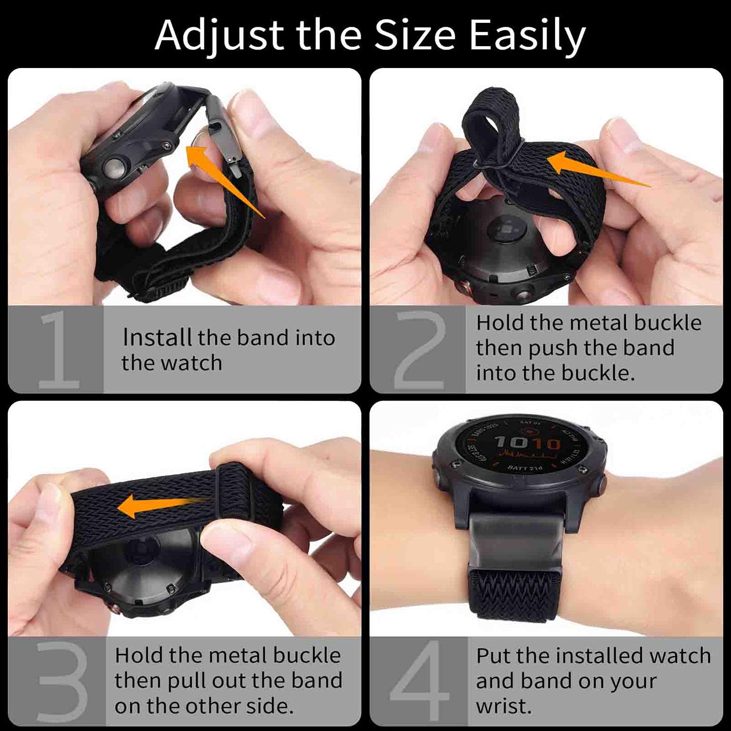 Abanen Elastic Watch Bands for Fenix 7X / Fenix 6X / Fenix 5X, 26mm Quick Easy Fit Soft Stretchy Nylon Wristband Strap for Garmin Fenix 6X Pro/Sapphire,Fenix 5X Plus,Enduro,Tactix Delta (Black)