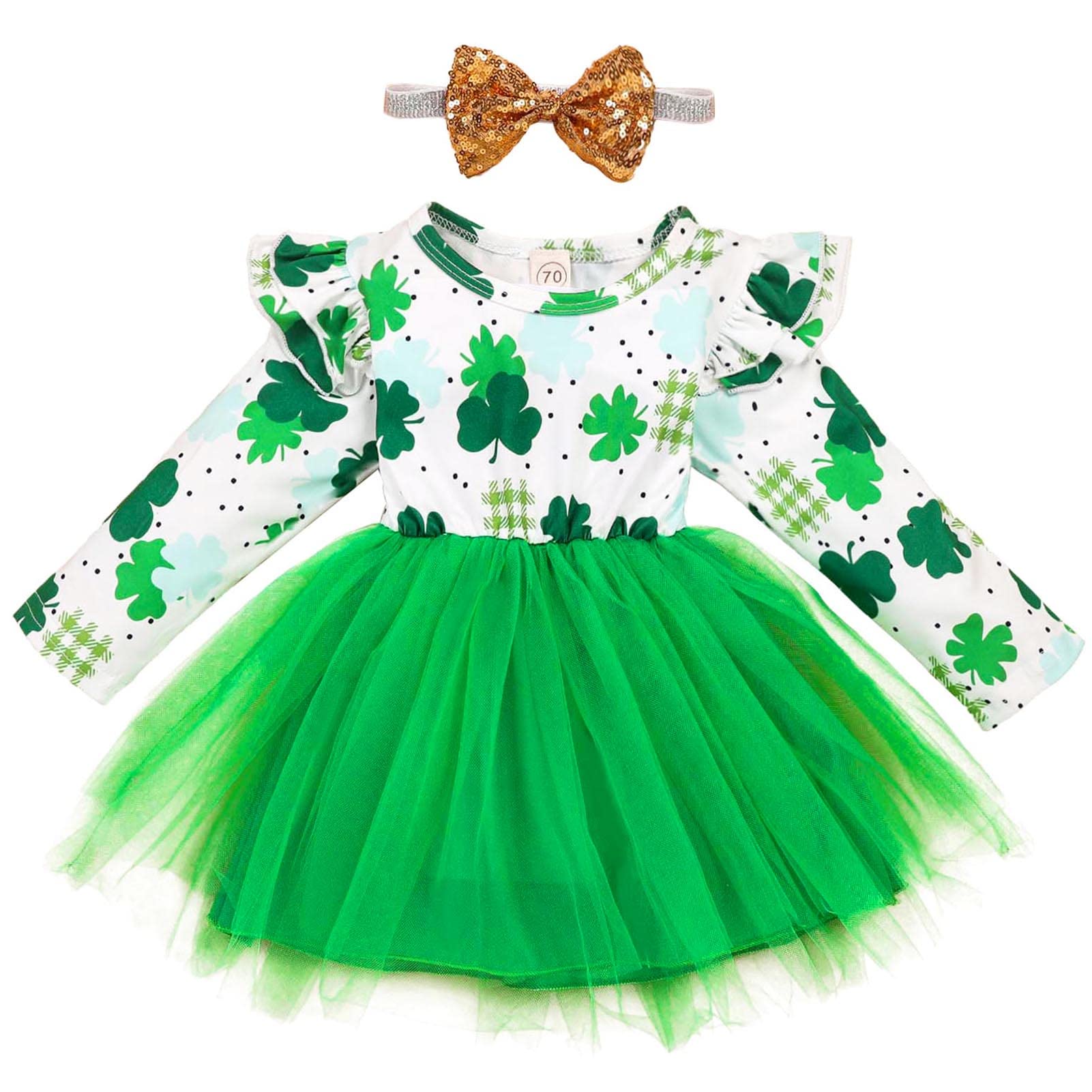 Toddler Baby Girls St.Patrick's Day Outfit Shamrocks Bodysuit Tutu Skirt Headband Spring Clothes Set 1-6T (Green, 4-5T)