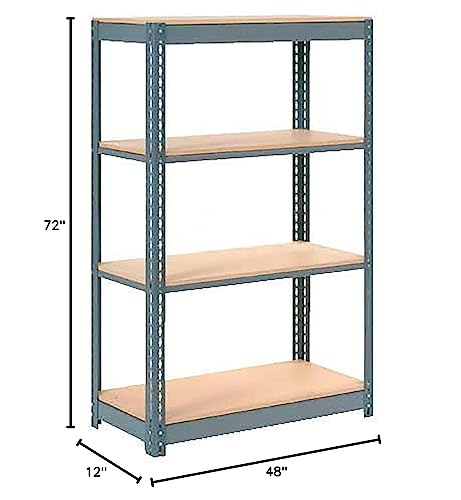 Global Industrial Heavy Duty Shelving 48"W x 12"D x 72"H With 4 Shelves, Wood Deck, Gray