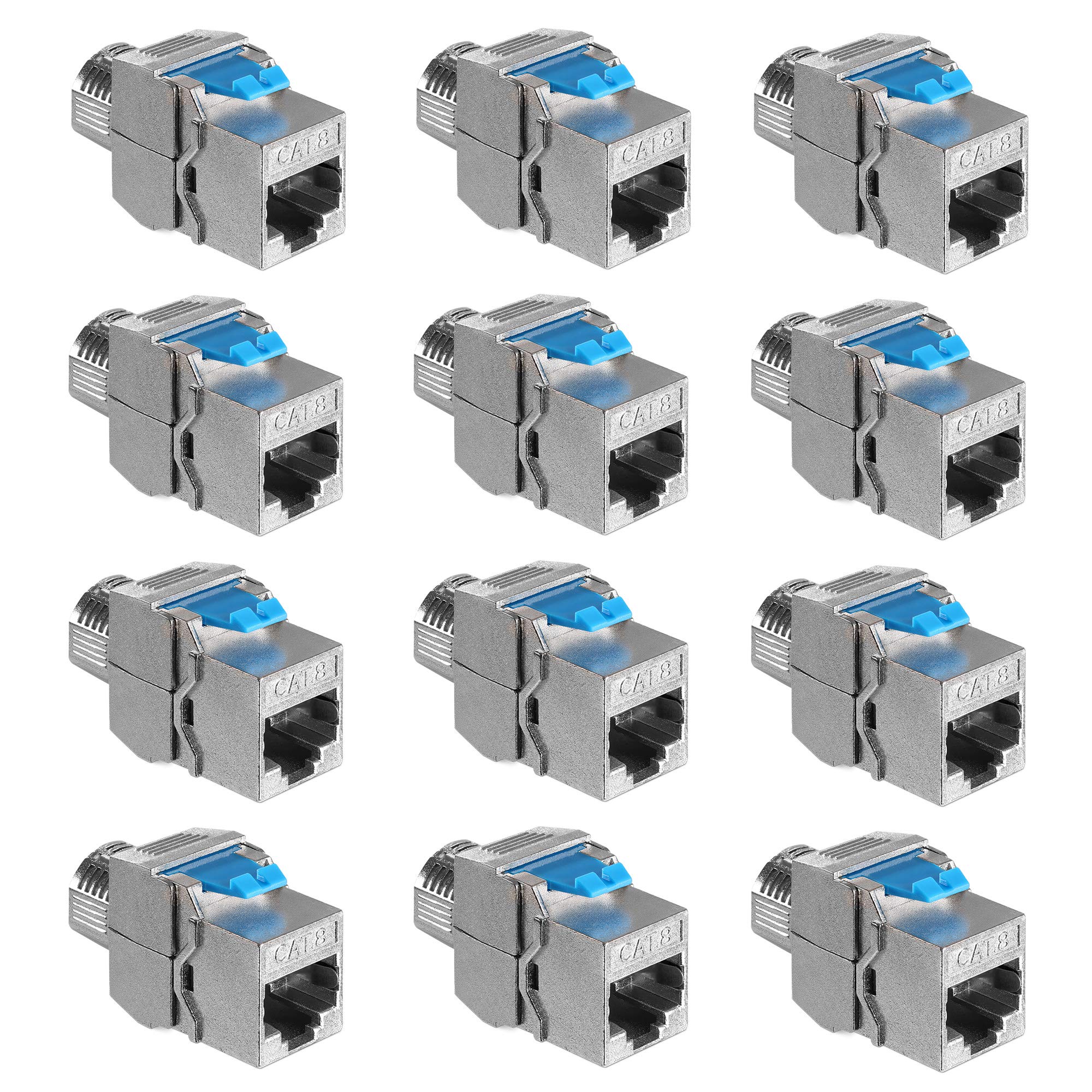kwmobile Keystone Module Jacks - 12 Piece CAT-8 Shielded Keystone Jack RJ45 Cat 8 Ethernet Module 40 Gbit with Shielded Metal Housing