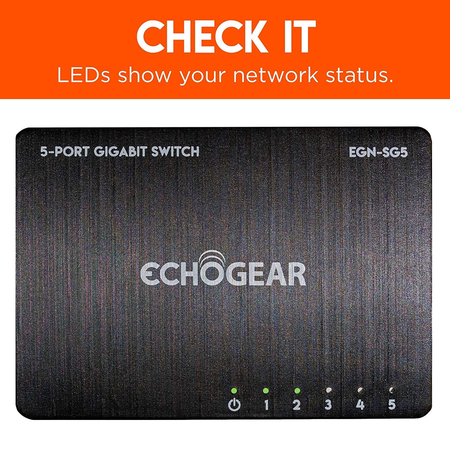 Echogear 5 Port Gigabit Ethernet Switch - Plug & Play Unmanaged Switch with Auto-Negotiation, Full Duplex Control, & Auto MDI/MDI-X - Expand Your Network with 5 10/100/1000 Ethernet Ports
