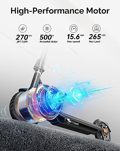 Atomi Electric Scooter E20, 500W Motor Electric Scooter with 19 Miles Long Range, 15.6 Mph Speed, Portable Folding Commuting Scooter for Adults with Double Braking System and Smart App