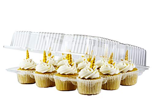 Chefible 12 Compartment Cupcake Container - Set of 4 | Plastic Disposable, Dozen Cavity, Cupcake Carrier with Secure High Top Design