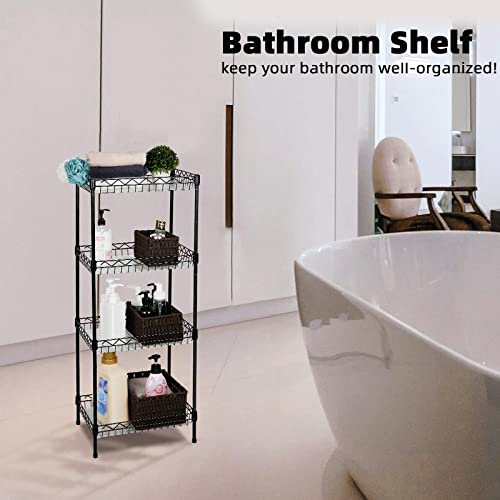 Guangfoshun Storage Shelves, 4-Tier Wire Shelving Unit with Baskets Storage Rack Corner Shelf Shelving Adjustable Storage Shelf, 11.8" D x 15.7" W x 47" H, Black
