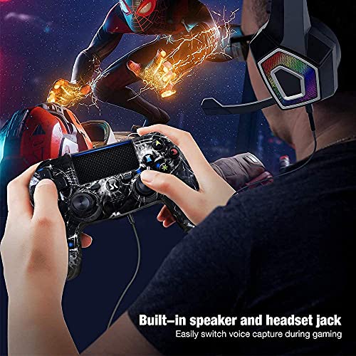 Wireless Controller for PS4,Black Ghost Style High Performance Double Vibration Controller Compatible with Playstation 4 /Pro/Slim/PC with Sensitive Touch Pad,Audio Function, Mini LED Indicator