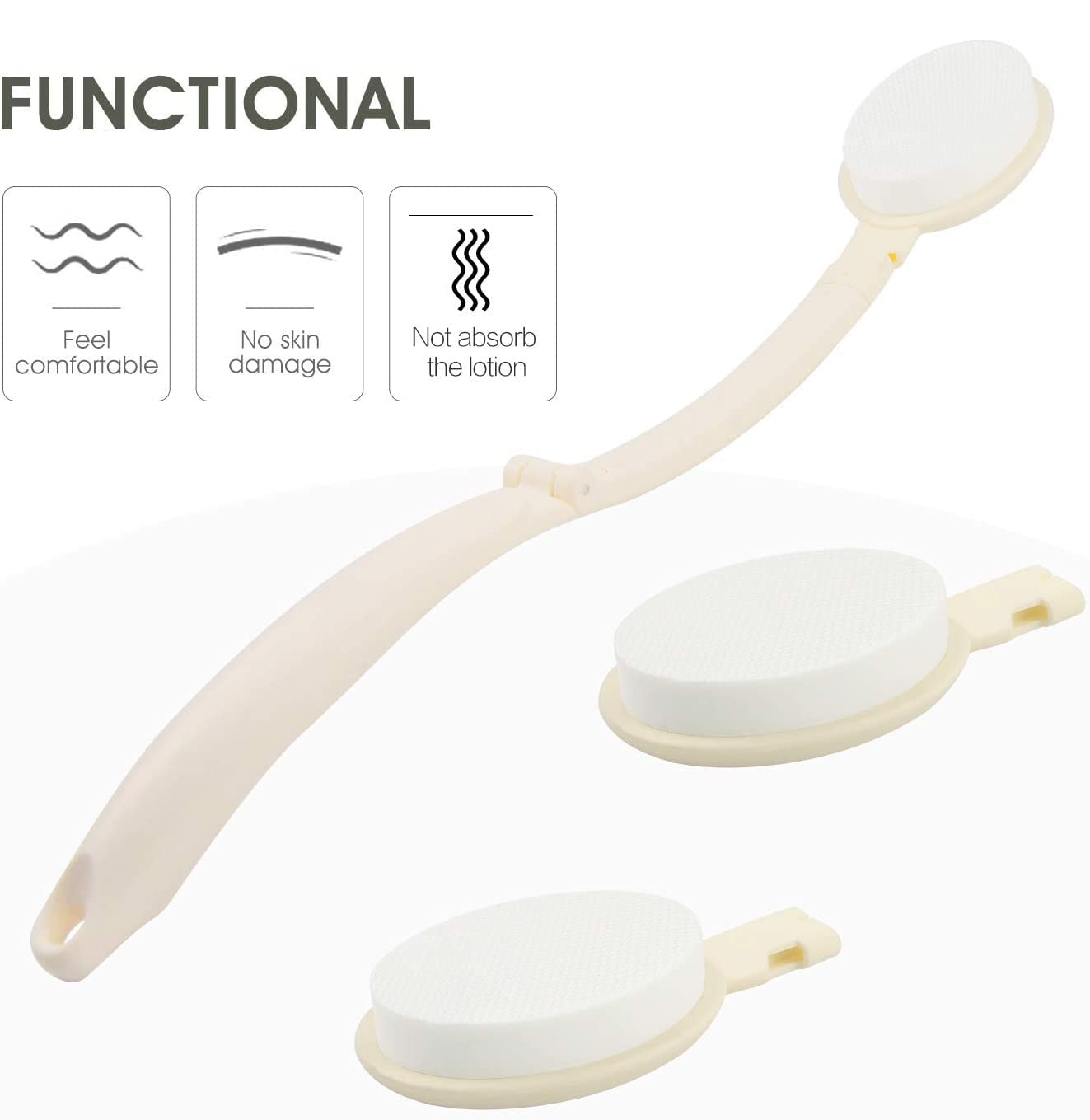 LFJ Lotion Applicator with Long Curved Handle for Back,Legs,Feet Self Application of Sunscreen, Sunless Self-Tanning, Skin Cream, Acne