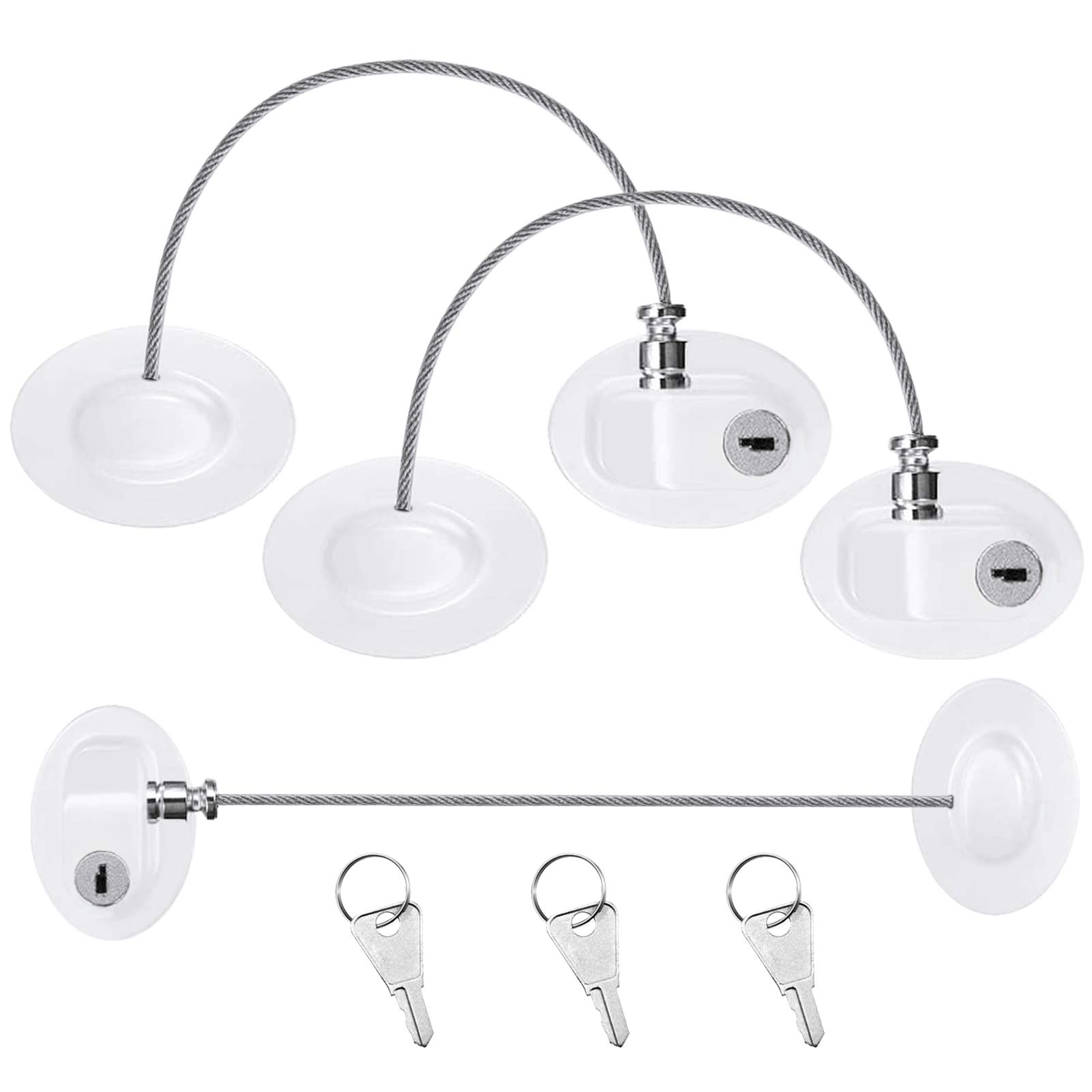Maveek 3 Pack Child Safety Refriderator Lock, Cabinet Lock with 3 Keys, Drawer Lock with 6 Extra Strong Adhesive Stick Pads for Fridge Freezer Glass Door Window Baby Proof No Tools No Drilling White