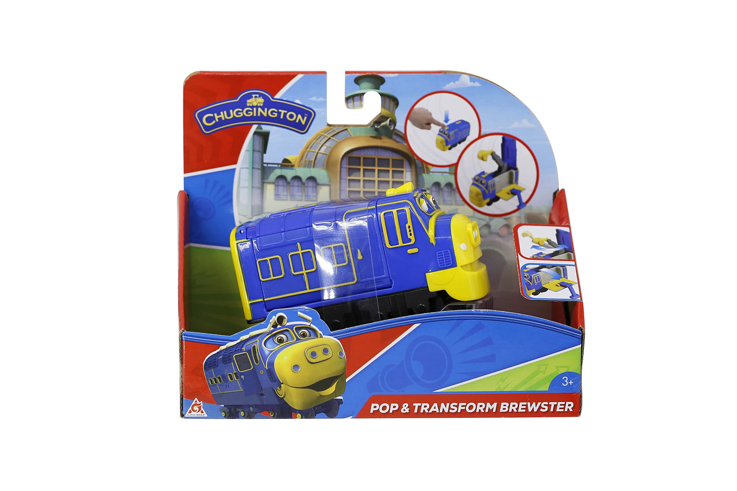 Chuggington - Pop and Transform Chuggers – Brewster - 5" Transforming Train Toy - Free-Rolling Wheels - Birthday Gift for Preschool Kids Age 3 and Up - Fun for 3 4 5 Year Old Boys and Girls