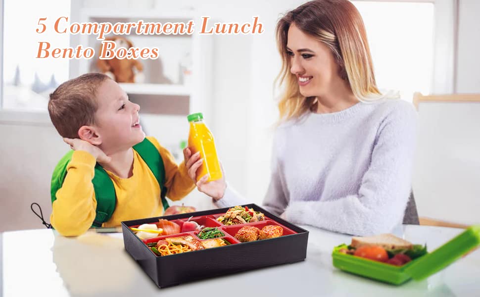 TOPINCN 5 Compartment Lunch Container, Portable Plastic Bento Box Microwavable Lunch Boxes with Lids Multi-use Food Storage Container for Picnic Home Office, 10.63x 8.07x 1.97inch