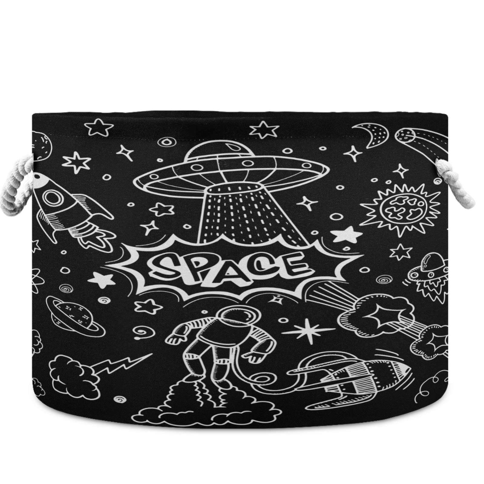visesunny Collapsible Large Capacity Basket Astronaut Space Planet Star Clothes Toy Storage Hamper with Durable Cotton Handles Home Organizer Solution for Bathroom, Bedroom, Nursery, Laundry,Closet