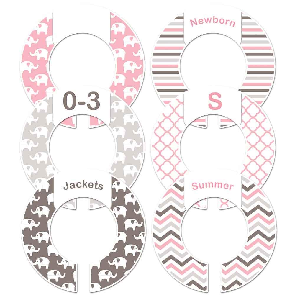 6 Baby Girl Nursery Clothing Size Closet Dividers Toddler Pink Elephant (Fits 1.5" Rod)