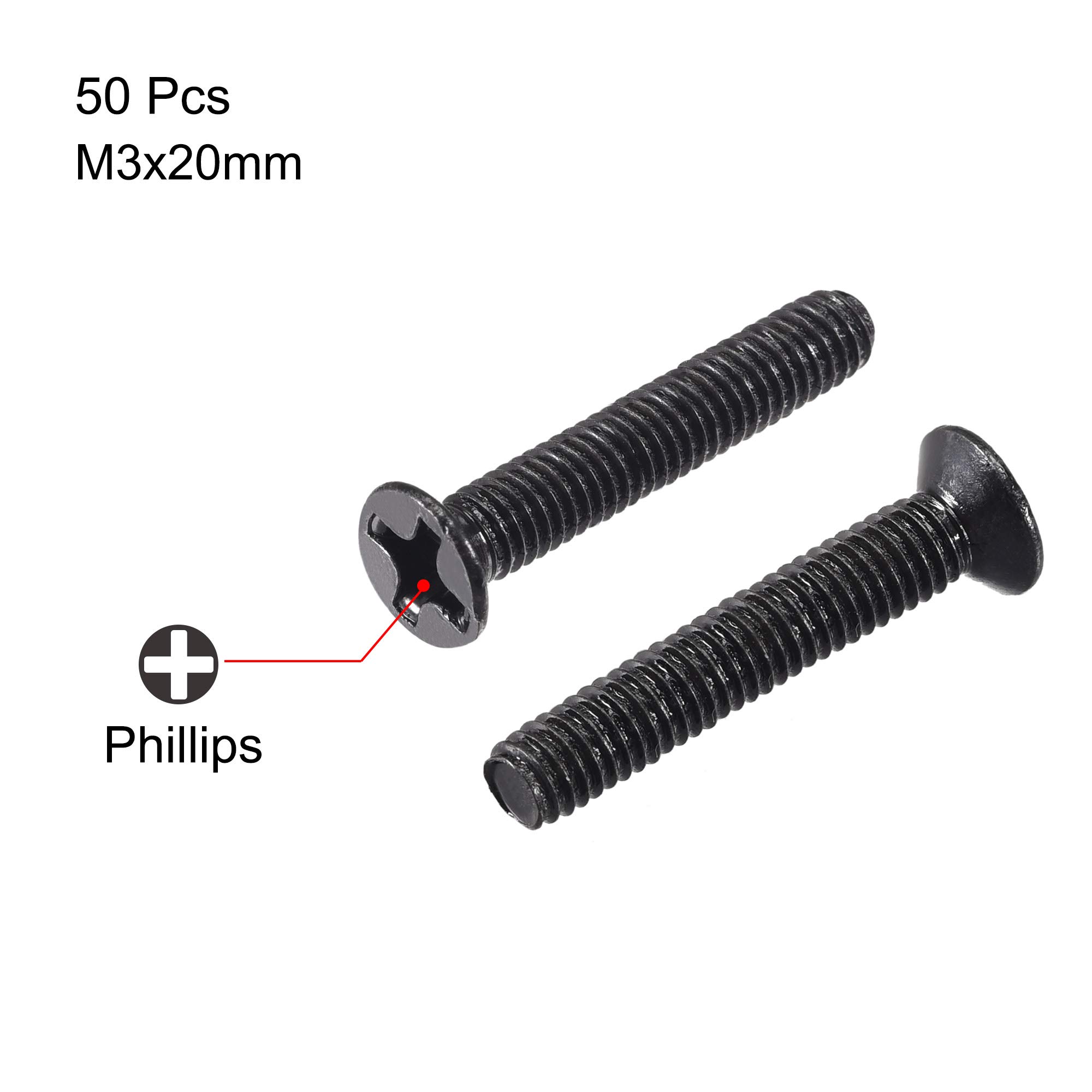 uxcell M3 x 20mm Phillips Screw Fastener Black for Laptop PC TV Fan Switch 50pcs