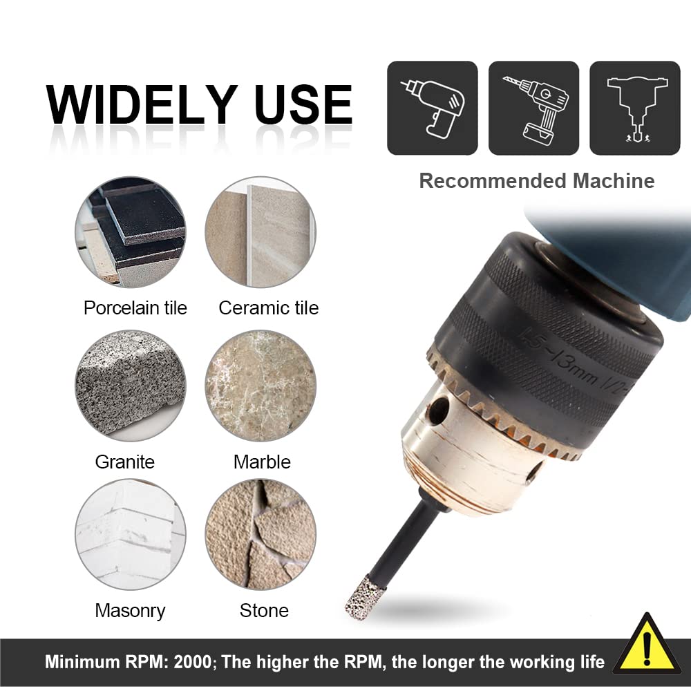 SHDIATOOL Dry Diamond Drill Bits 1/4" for Porcelain Tiles Ceramic Porcelain Marble Granite Dia 6mm 2pcs