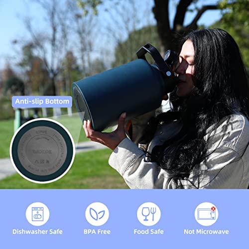 BJPKPK One Gallon(128oz) Insulated Water Bottle, Dishwasher Safe Stainless Steel Thermos, BPA Free Jug with Ergonomic Handle & Anti-slip Bottom, Large Water Bottle, Grey