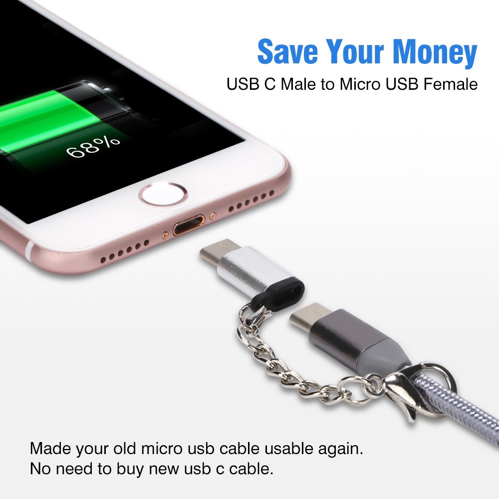 USB Type C Adapter 10 Pack Micro USB Female to USB-C Male Converter Android Cable Connector with Keychain Charger fit Samsung Galaxy S10 S9 S8 Plus S9+ Note 10 10+ 9 8 LG V30 V20 G7 G6 G5 Pixel 3 Moto