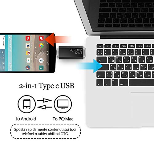 POHOVE USB C Memory Stick 128GB Type C USB Flash Drive 128GB 2-in-1 OTG Pen Drive 128 GB USB Key Compatible with Samsung Huawei Oneplus Android Smartphone MacBook PC Tablets (Black)