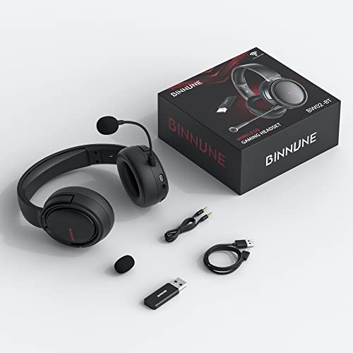 BINNUNE 2.4G/Bluetooth Wireless Gaming Headset with Microphone for PS4 PS5 Playstation 4 5, 40 Hours Playtime, PC USB Gamer Headphones with Mic for Laptop Computer Black/Red