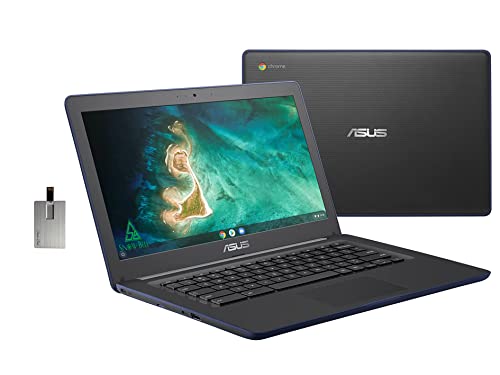 ASUS 2022 C403 Chromebook 14" HD Laptop, Intel Celeron N3350 Processor, 4GB RAM, 32GB eMMC Flash Memory, Intel HD Graphics 500, HD Webcam, Stereo Speakers, Chrome OS, Dark Blue, 32GB USB Card